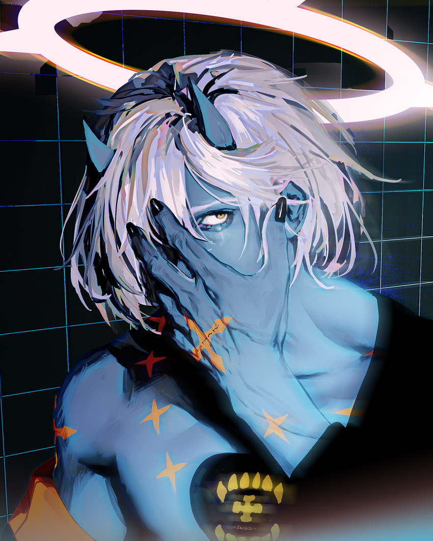 Safebooru - 1boy blue skin chest tattoo colored skin commentary guilty ...