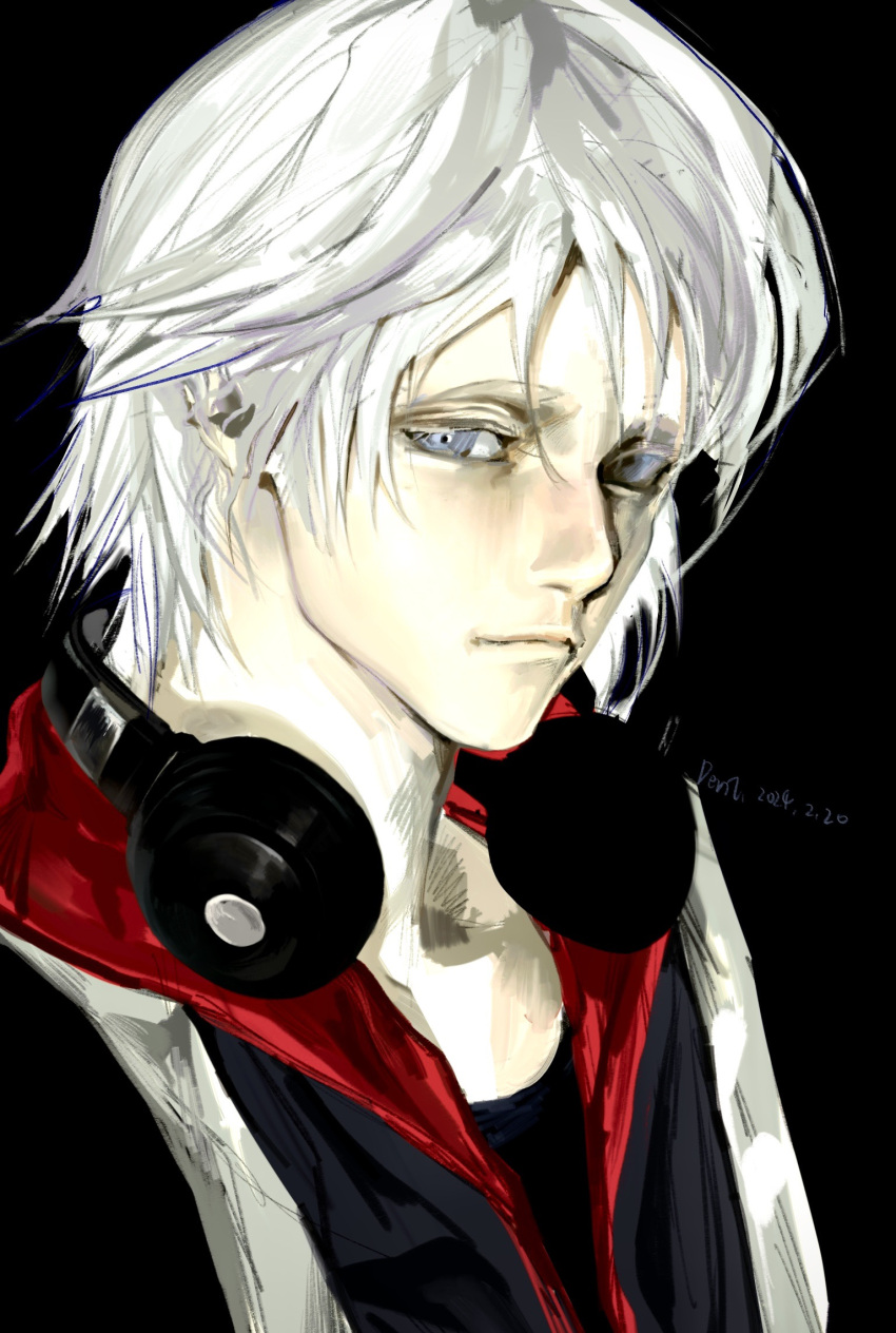 Safebooru - 1boy black background black headphones black jacket black shirt chinese commentary ...