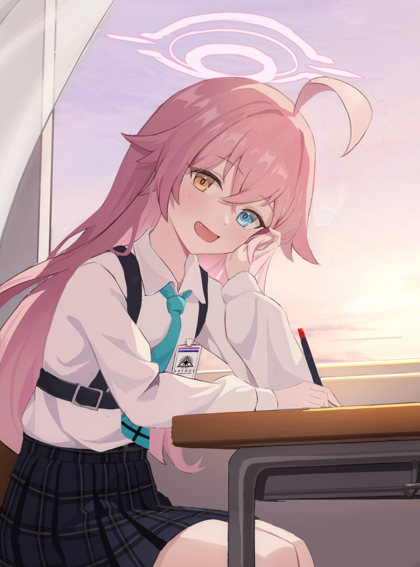 Safebooru - 1girl absurdres ahoge aqua necktie black skirt blue archive blue eyes chest harness ...