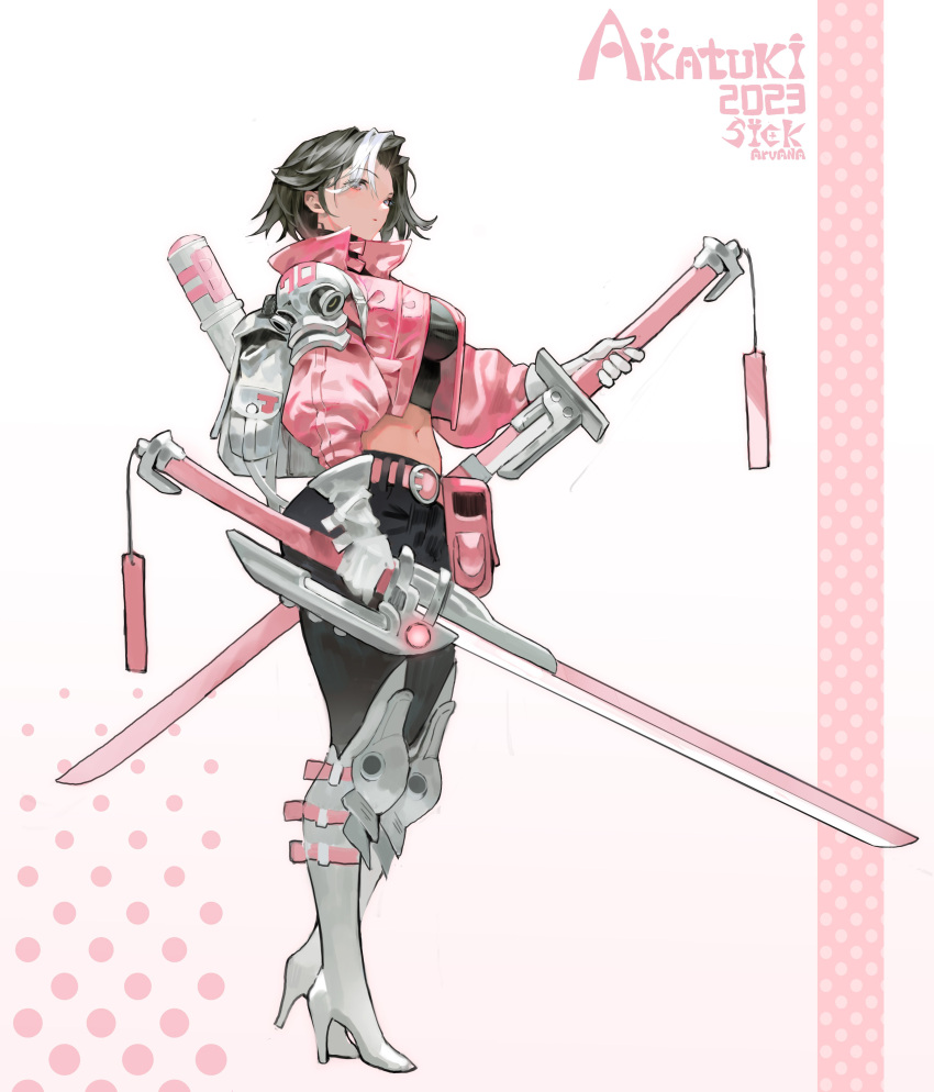 Safebooru - 1girl absurdres arowana2111 backpack bag belt black hair breasts denim high heels ...