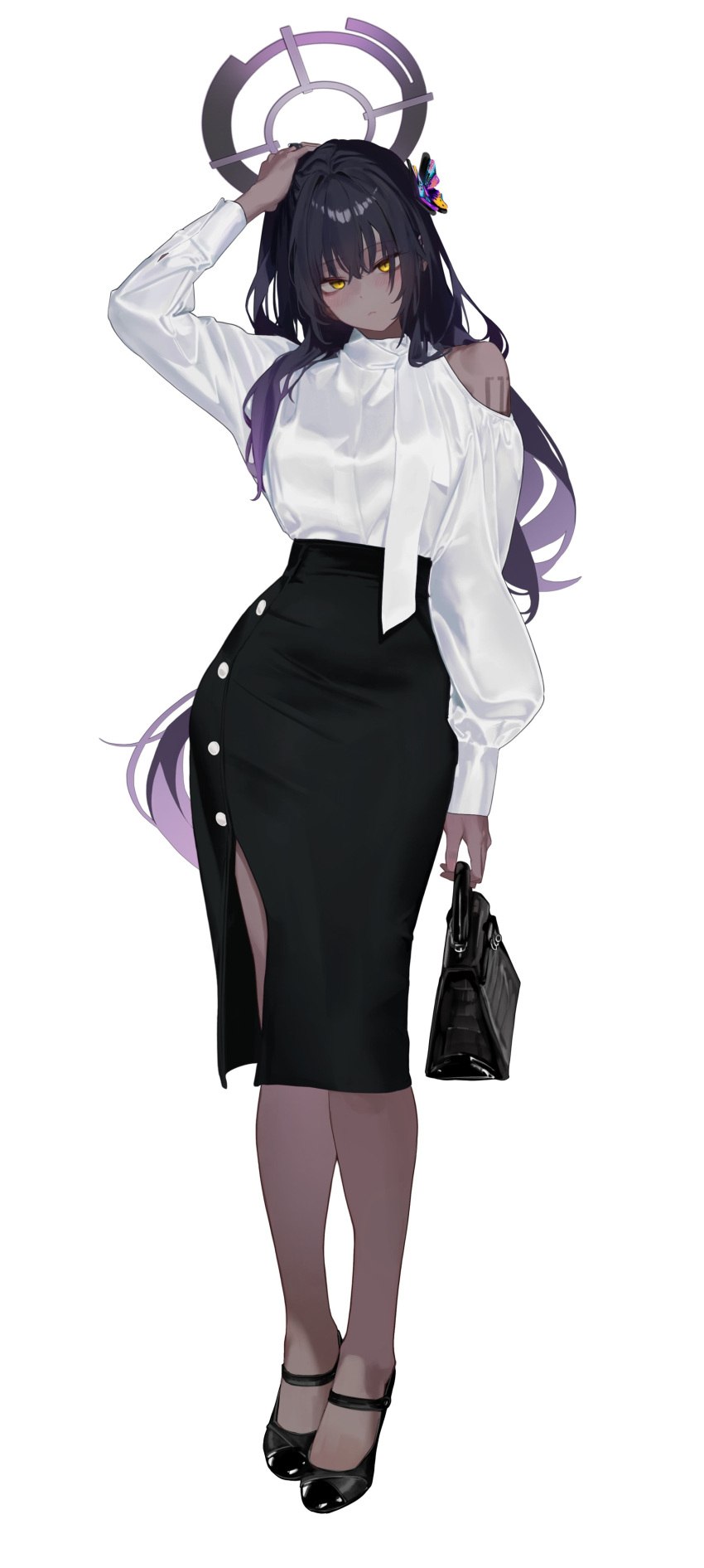 Safebooru - 1girl absurdres alternate costume bag bare shoulders black bag black footwear black ...