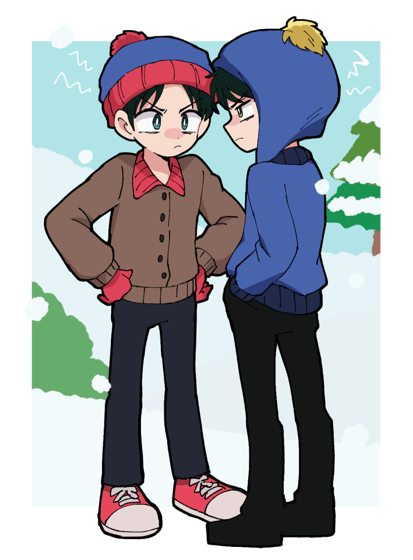 Safebooru - 2boys animification beanie black hair blue eyes chullo ...