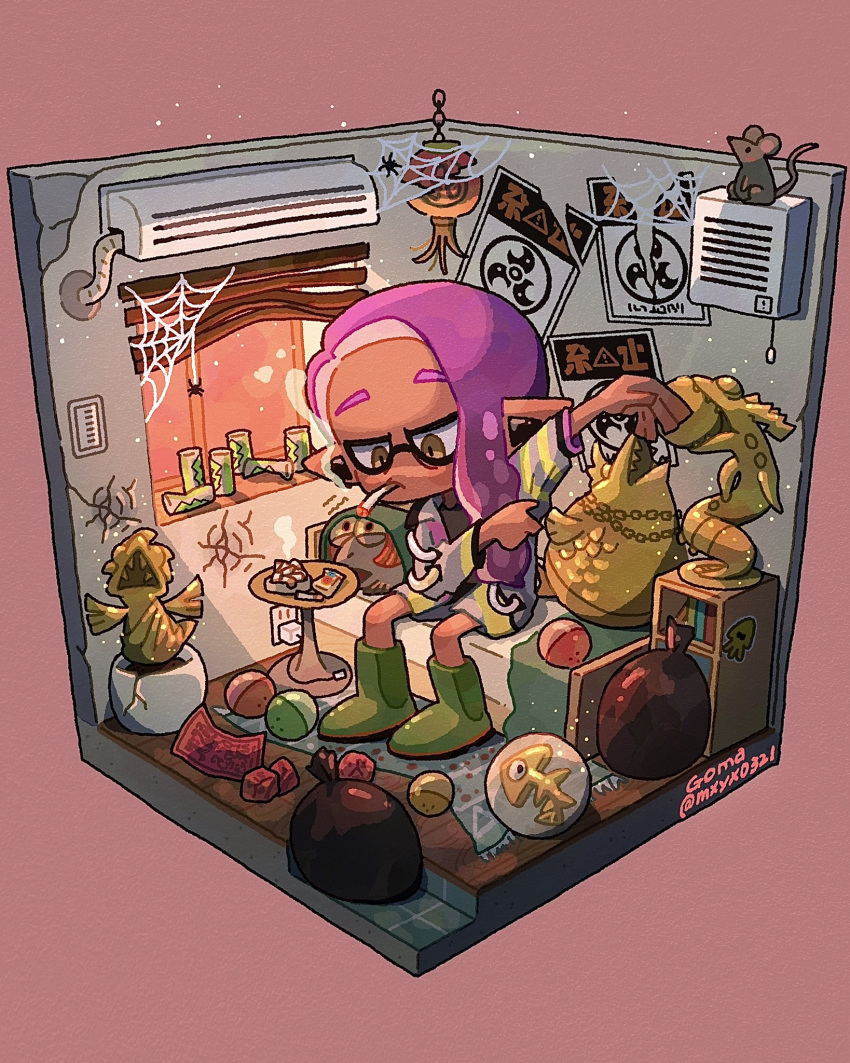 Safebooru - 1girl air conditioner arm up artist name ashtray ...