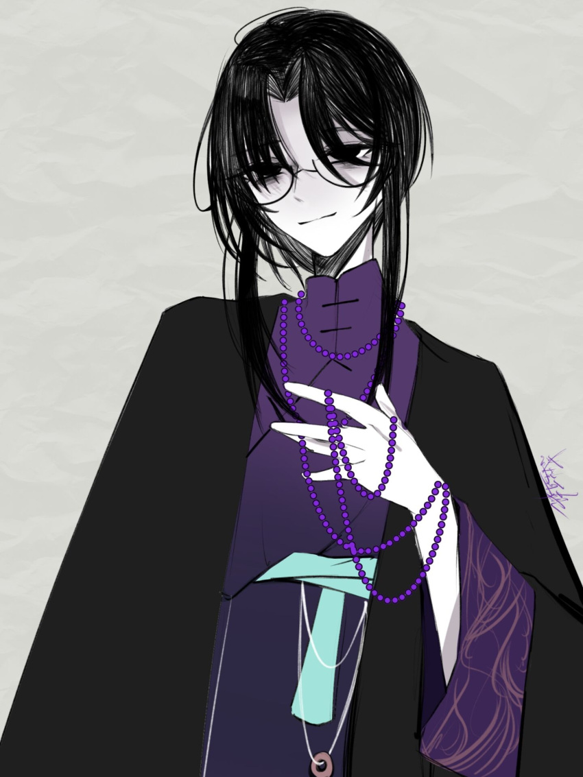 Safebooru - 1boy bead necklace beads black eyes black hair black jacket chinese commentary ...