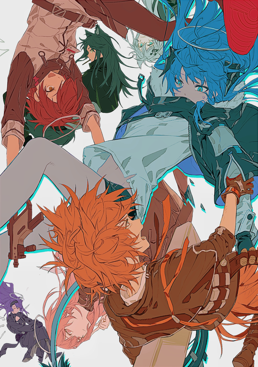 Safebooru - 1boy 5girls absurdres animal ear fluff animal ears arknights belt black dress black ...