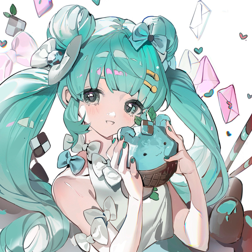 Safebooru - 1girl absurdres alternate costume aqua bow aqua eyes aqua hair aqua nails aqua ...