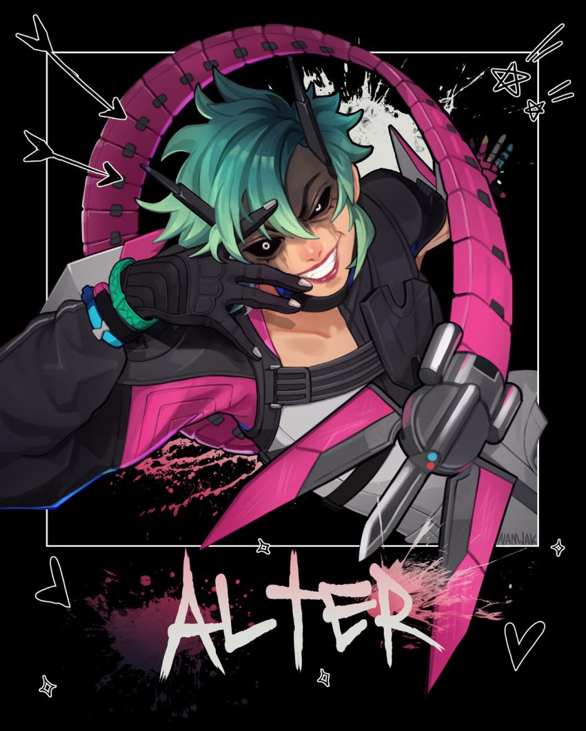 Safebooru - 1girl alter (apex legends) animification apex legends black background black gloves ...