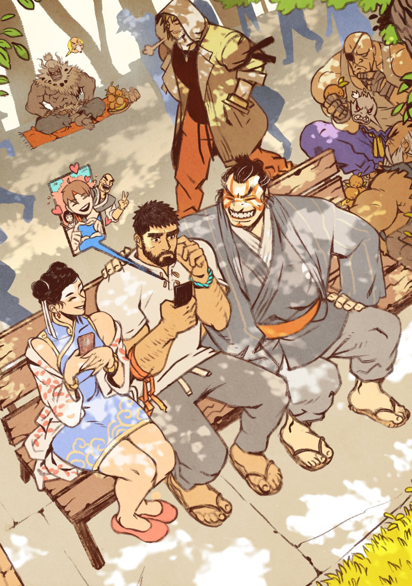 Safebooru - 1girl 6+boys abs akuma (street fighter) angry arm around ...