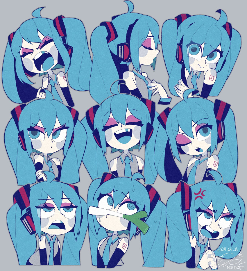Safebooru - angry aqua eyes aqua hair aqua necktie blush stickers ...