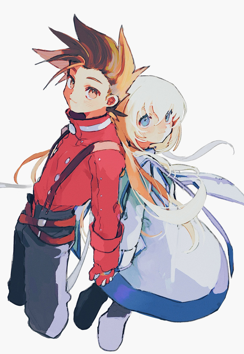 Safebooru - 1boy 1girl absurdres back-to-back belt blonde hair blue eyes brown eyes brown hair ...