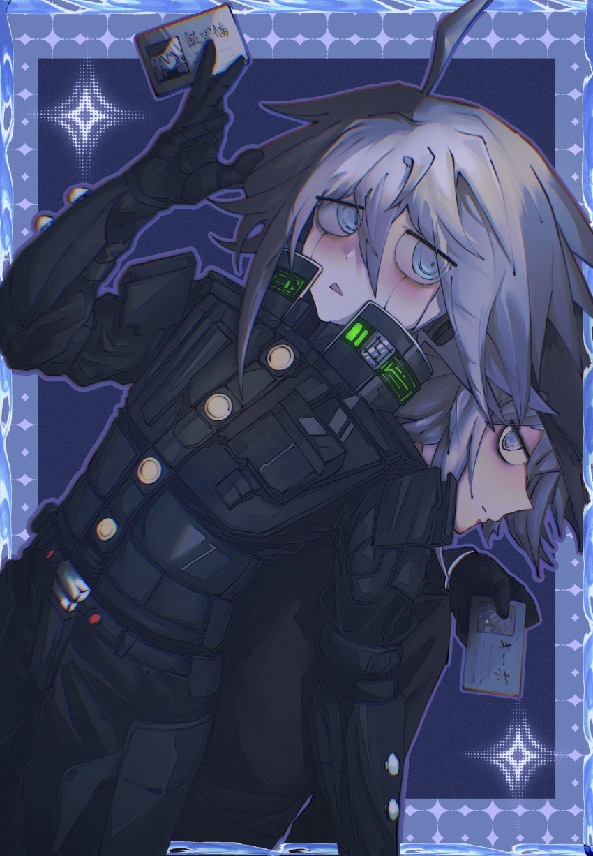 Safebooru - 2boys ahoge armor back-to-back black background black hat ...