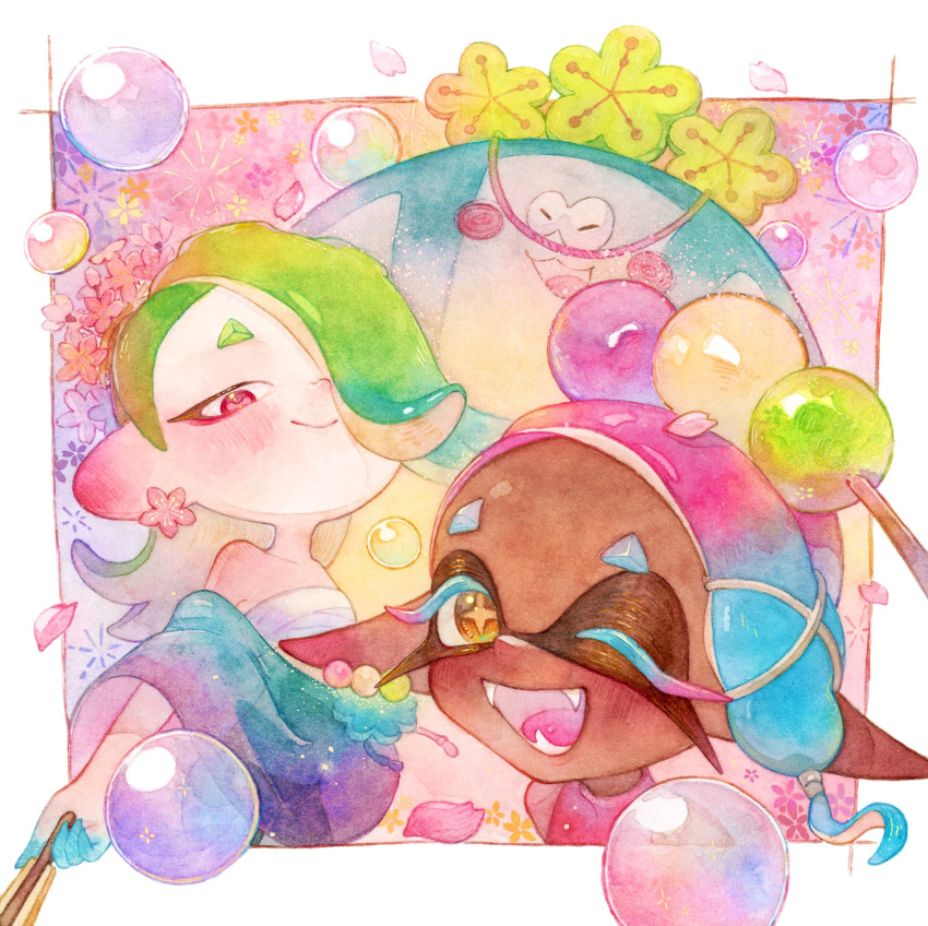 Safebooru - 1boy 2girls ;d asymmetrical hair bare shoulders big man ...