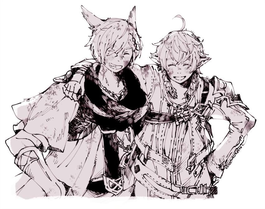 Safebooru - 1boy 1girl ahoge alisaie leveilleur archon mark arm around ...