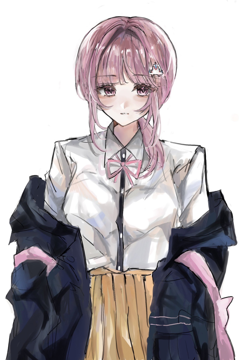 Safebooru - 1girl backpack bag black jacket black shirt breasts brown skirt collared shirt ...