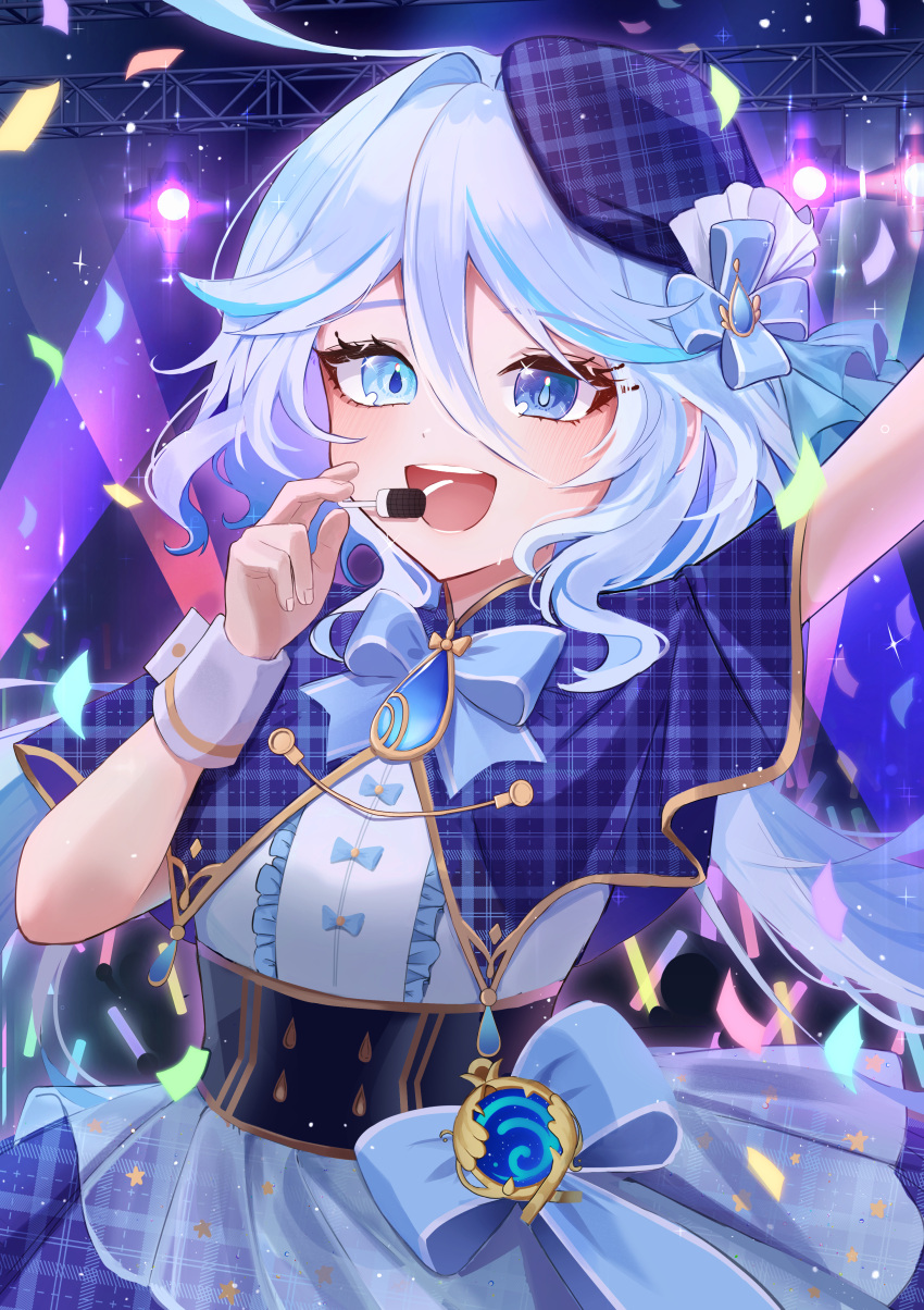 Safebooru - 1girl absurdres alternate costume arm up beret blue beret blue capelet blue eyes ...