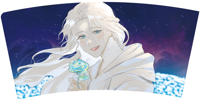 Safebooru - 1girl between fingers blue eyes blue flower border braid ...