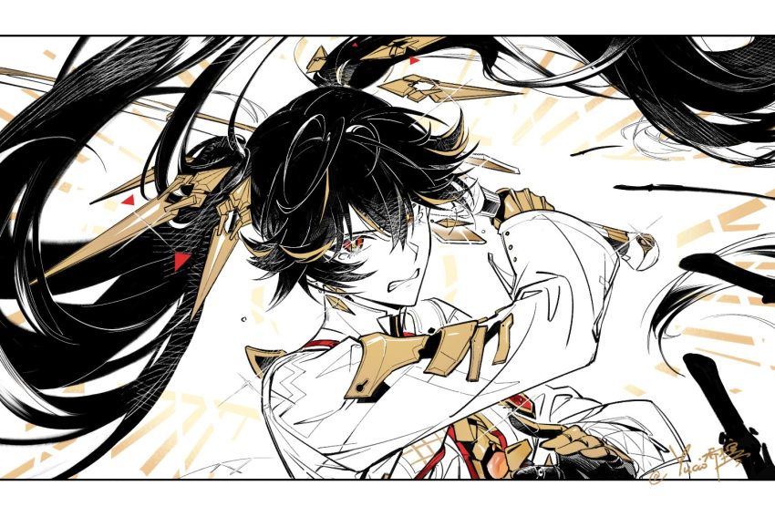 Safebooru - 1girl black hair floating hair ornament hair between eyes ...