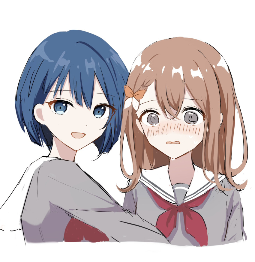 Safebooru - 2girls @ @ blue eyes blue hair blush braid braided bangs ...