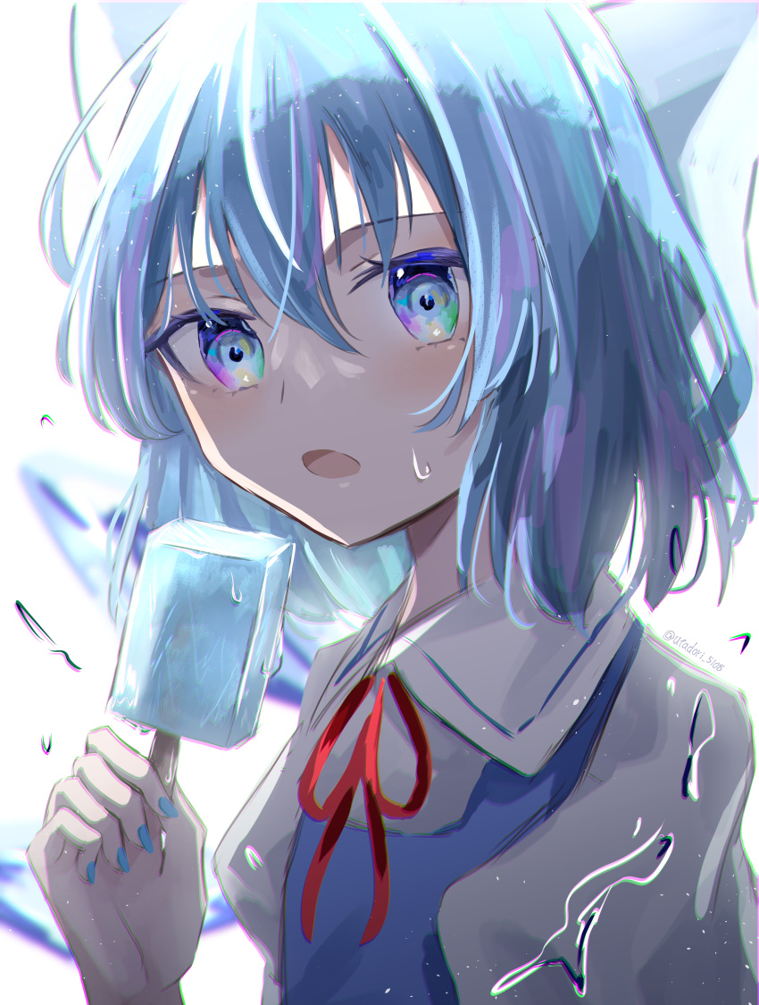 Safebooru - absurdres blue bow blue dress blue eyes blue hair bow cirno detached wings dress ...