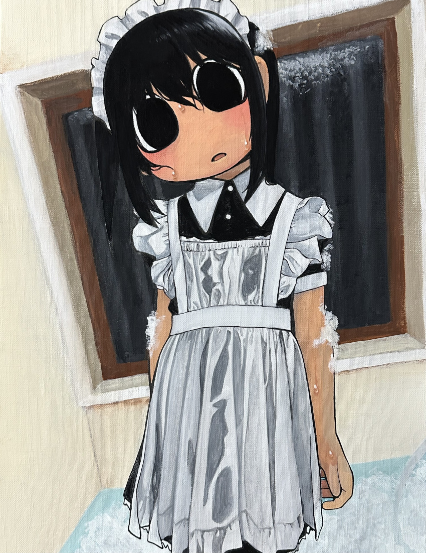 Safebooru - absurdres acrylic paint (medium) apron black dress black eyes black hair dress ...
