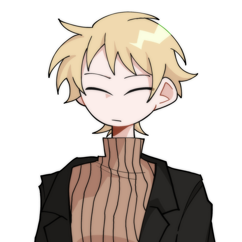 Safebooru - 1boy atou haruki black jacket blonde hair brown sweater closed eyes closed mouth ...