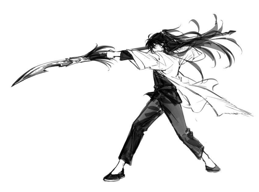 Safebooru - 1boy arms up chinese clothes coat fighting stance flats ...