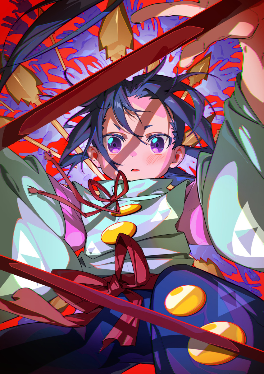 Safebooru - 1boy abstract background absurdres black hair blue hakama ...