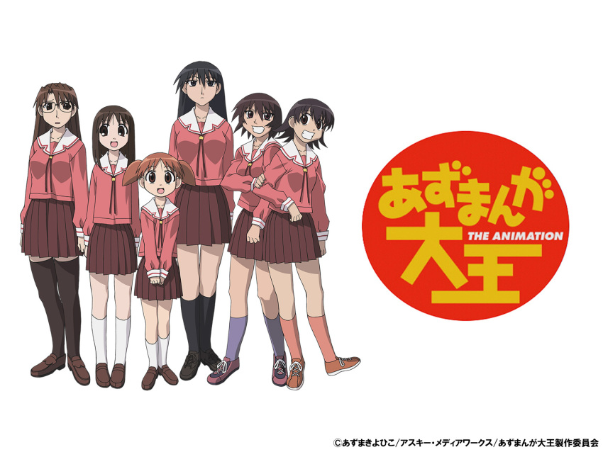 Safebooru - 6+girls :d arm at side arms at sides artist name azuma kiyohiko azumanga daioh black ...