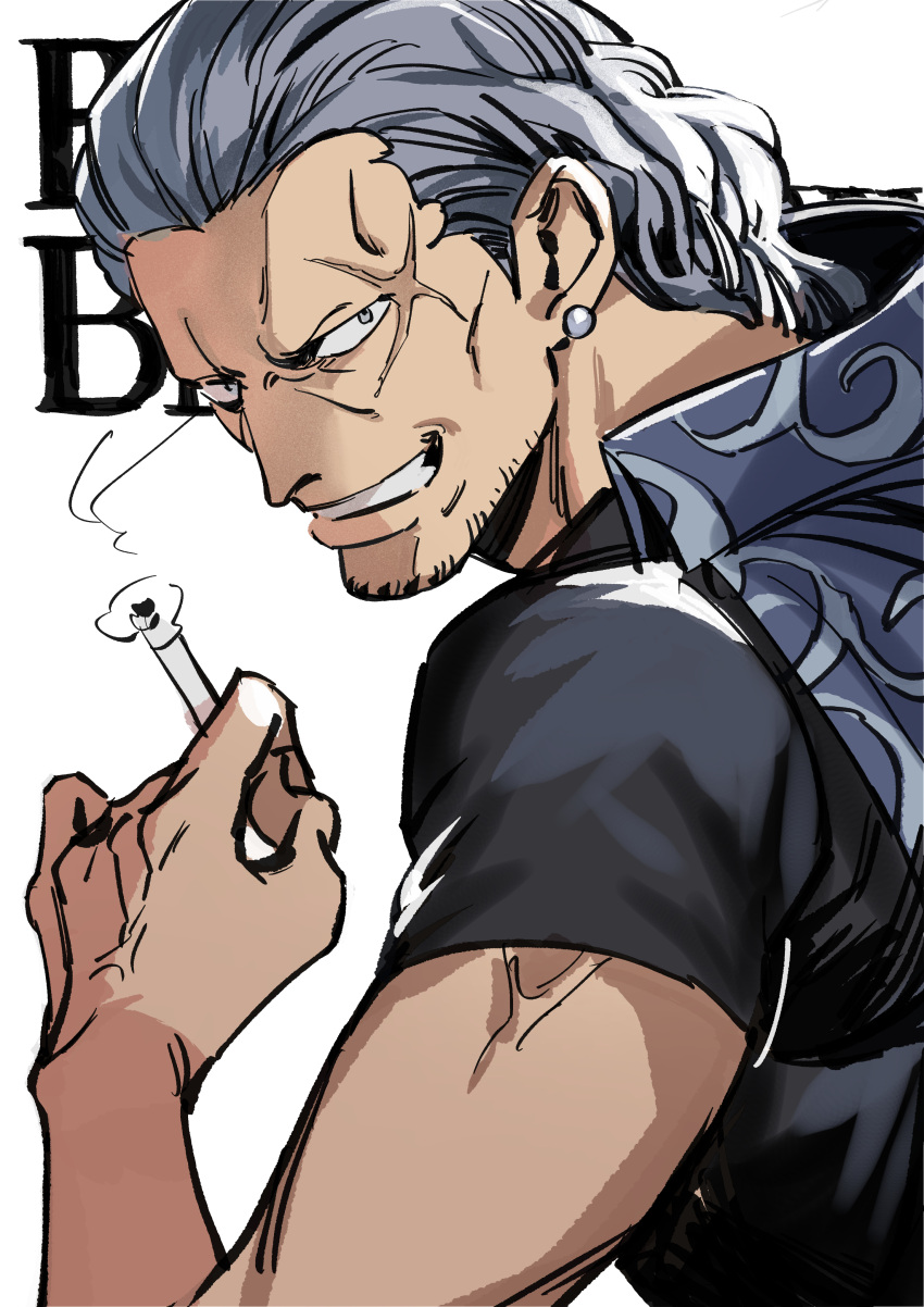 Safebooru - 1boy absurdres beard stubble benn beckman black shirt cigarette commentary request ...