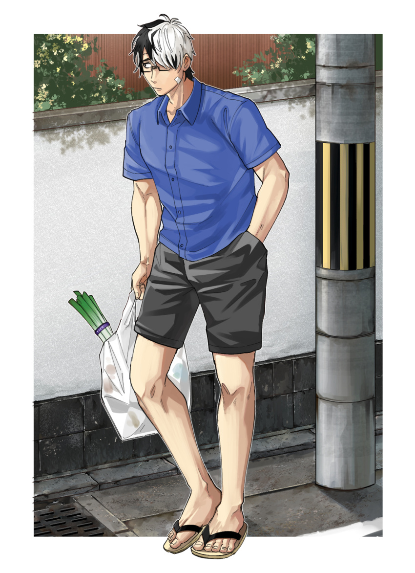 Safebooru - 1boy :/ another eidos-r bag bandaid bandaid on cheek ...