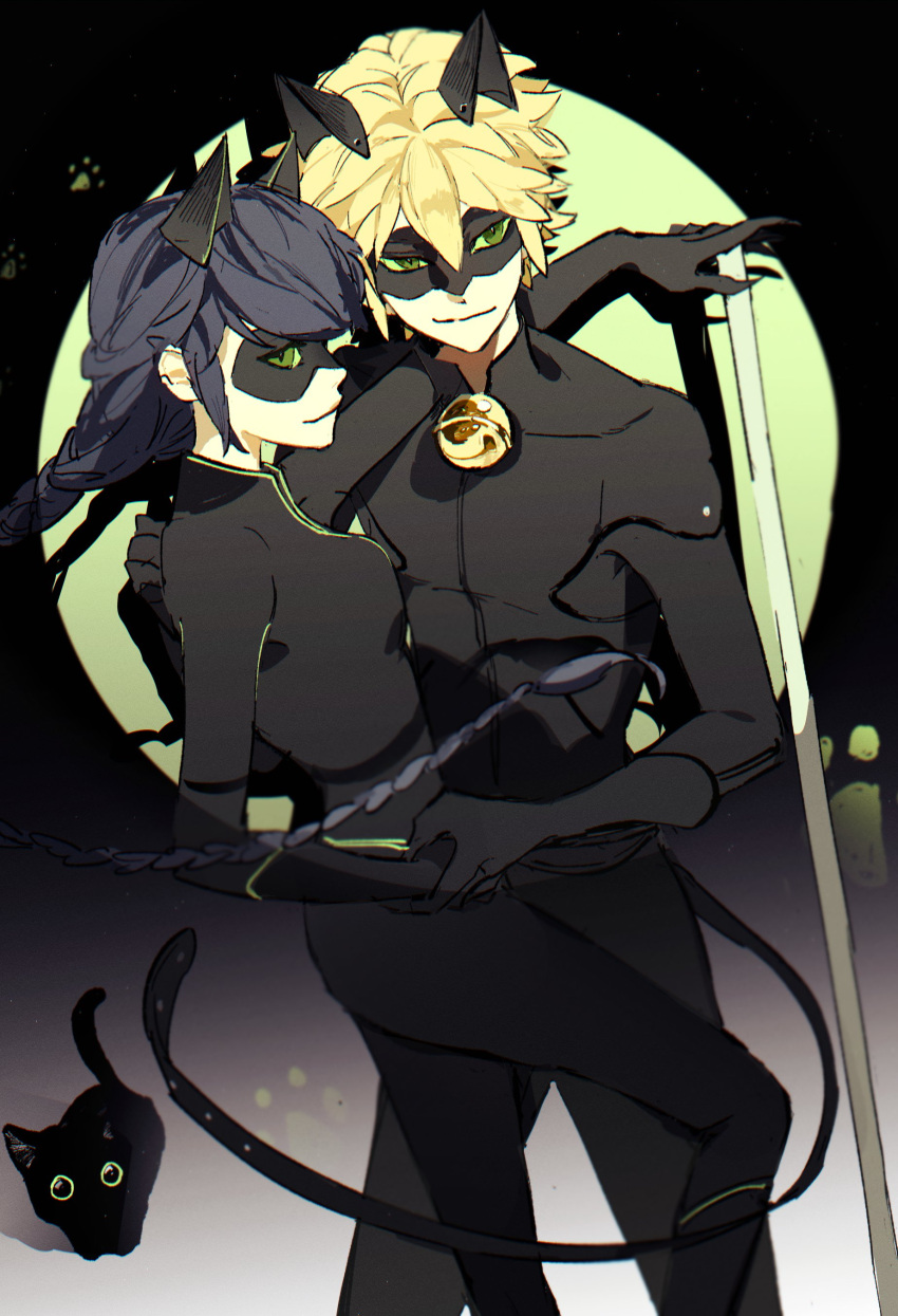 Safebooru - 1boy 1girl absurdres adrien agreste animal ears bell black bodysuit black cat black ...