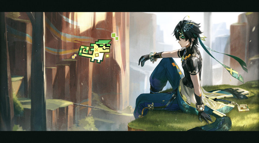 Safebooru - 1boy absurdres ajaw (genshin impact) anna (drw01) black gloves black hair black ...