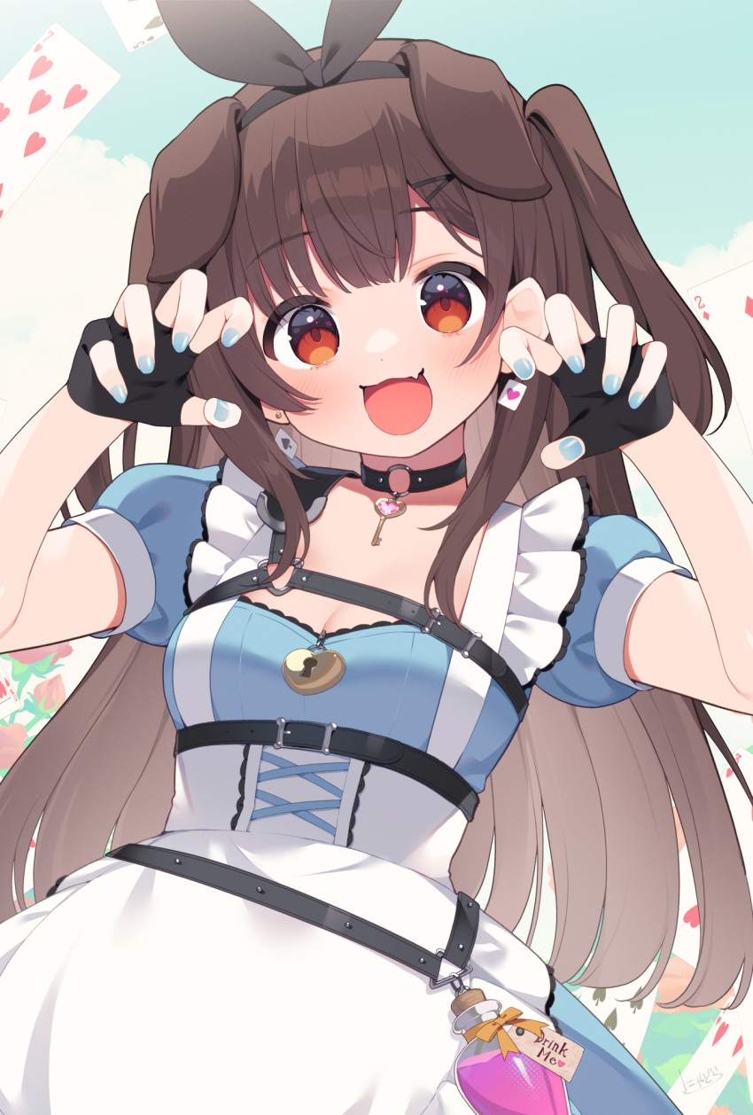 Safebooru - 1girl :d animal ears apron ascot bail black bow black choker black gloves blue dress ...