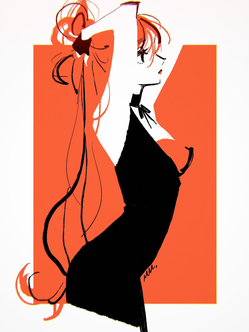 Safebooru 1girl Arms Behind Head Black Dress Border Choker Closed 9140