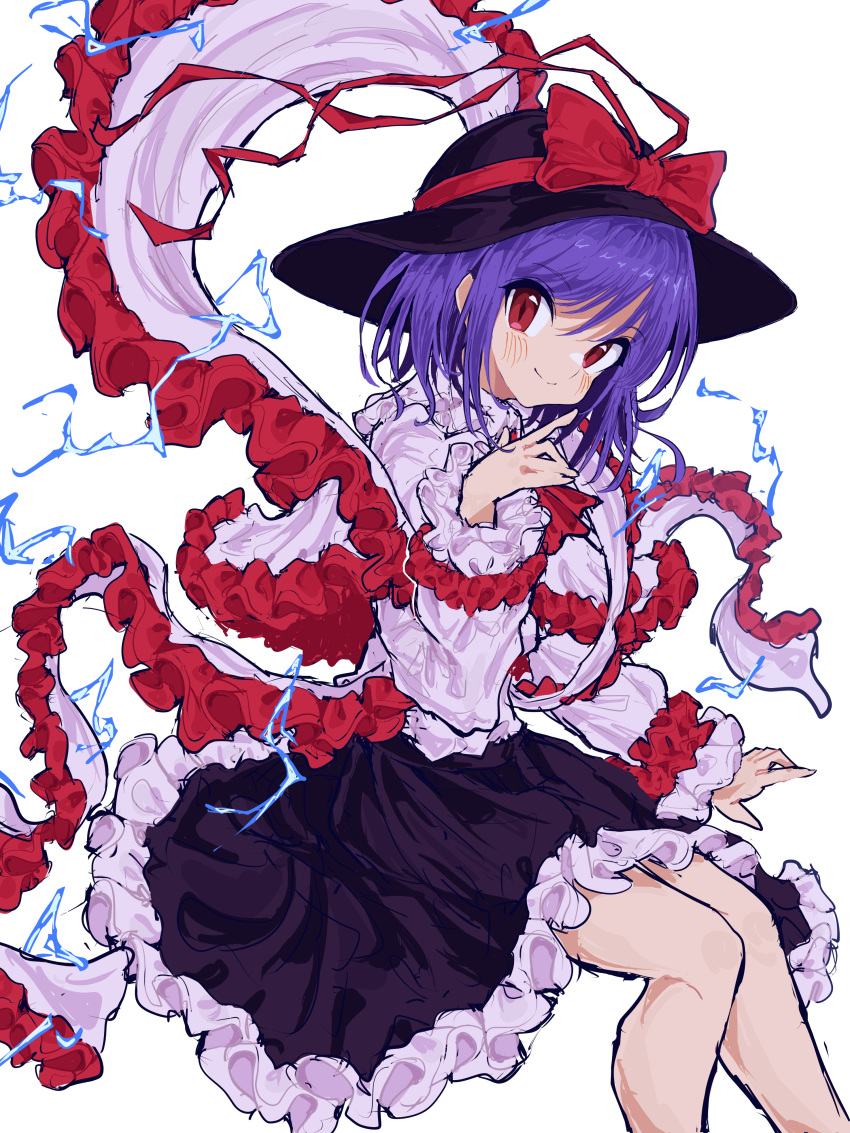 Safebooru - 1girl absurdres black hat black skirt blush capelet closed mouth electricity feet ...