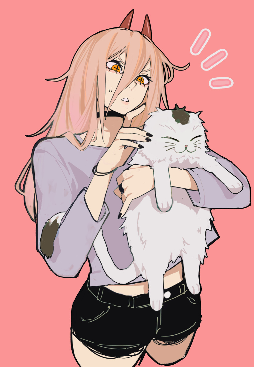 Safebooru - 1girl absurdres animal black choker black shorts cat chainsaw man choker closed eyes ...