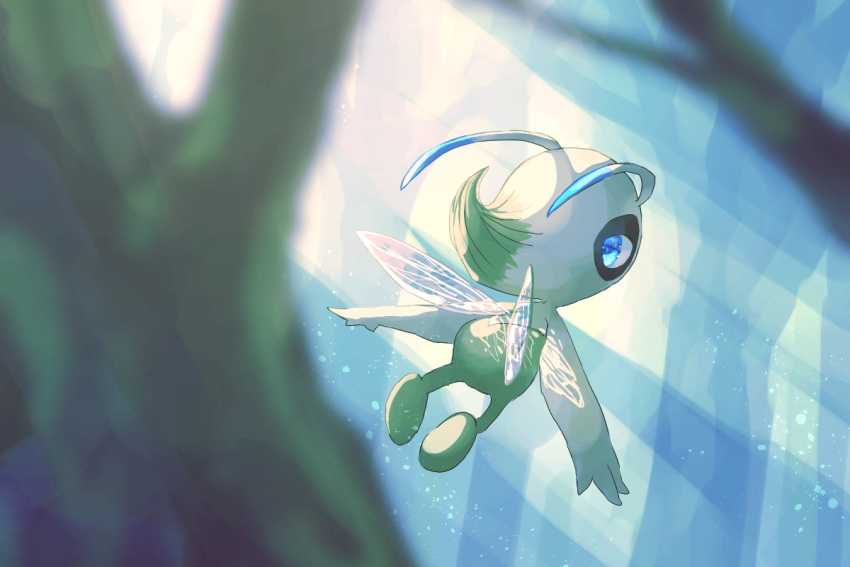 Safebooru - antennae blue eyes blurry blurry foreground celebi colored ...