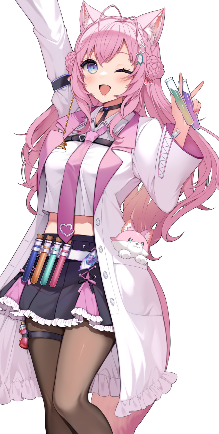 Safebooru - 1girl ;d absurdres animal ear fluff animal ears antenna hair arm up armband belt ...