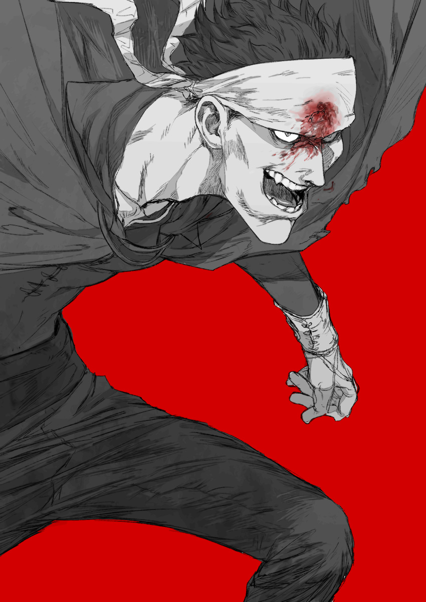 Safebooru - 1boy absurdres adam's apple bleeding bleeding from forehead blood blood on clothes ...