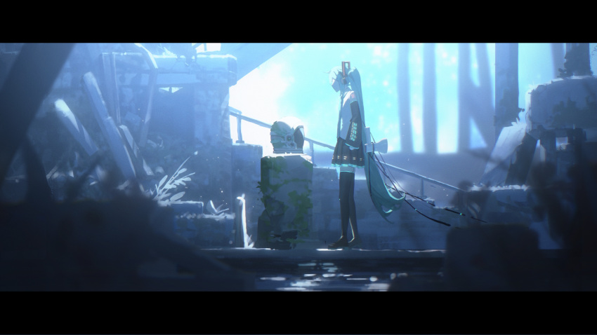 Safebooru - 1girl absurdres aqua hair black footwear black skirt boots faceless faceless female ...