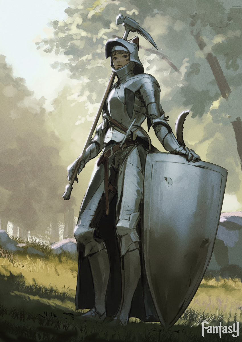 Safebooru - 1girl absurdres animal ears armor belt bevor couter cuirass cuisses forest full ...