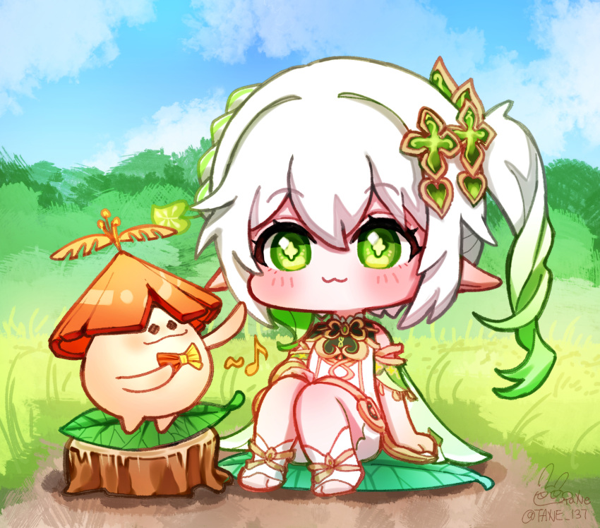 Safebooru - 1girl :3 aranara (genshin impact) blush cape chibi dress ...