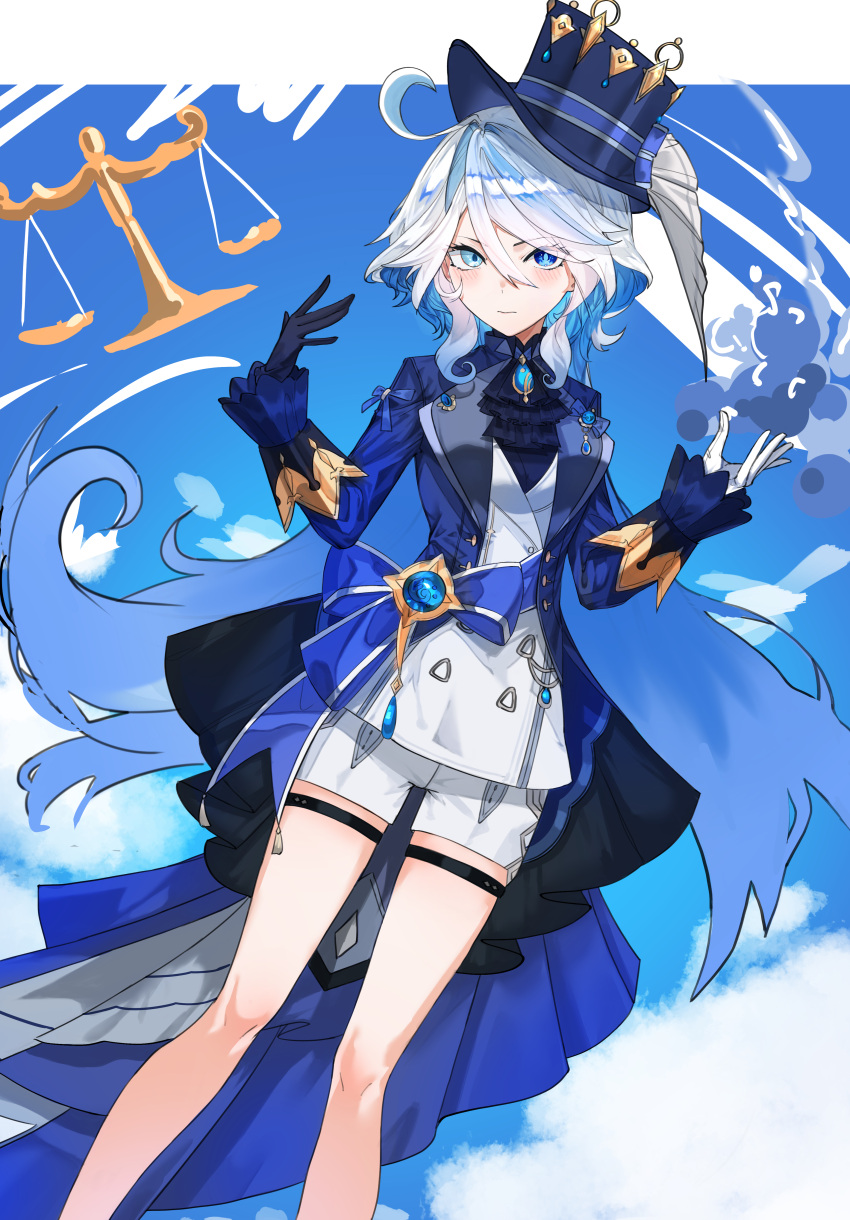 Safebooru - 1girl absurdres blazer blue eyes blue gloves blue hair blush furina (genshin impact ...