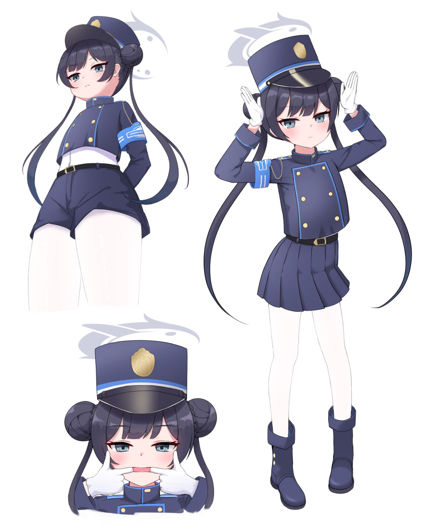 Safebooru - 1girl absurdres arichi arms behind back belt black belt black hair black halo blue ...