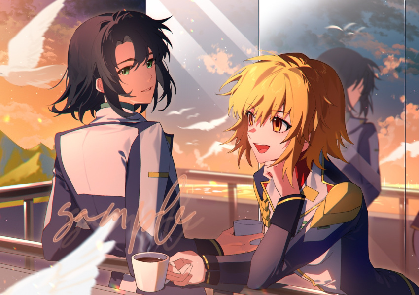 Safebooru - 1boy 1girl athrun zala balcony bird blonde hair blue hair ...