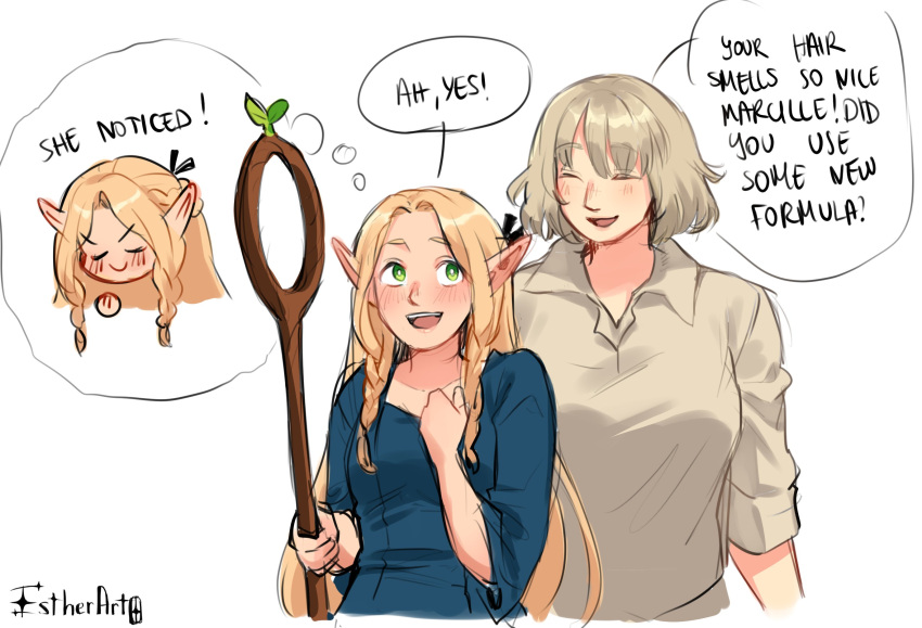 Safebooru - 2girls ambrosia (dungeon meshi) artist name blonde hair braid closed eyes dungeon ...