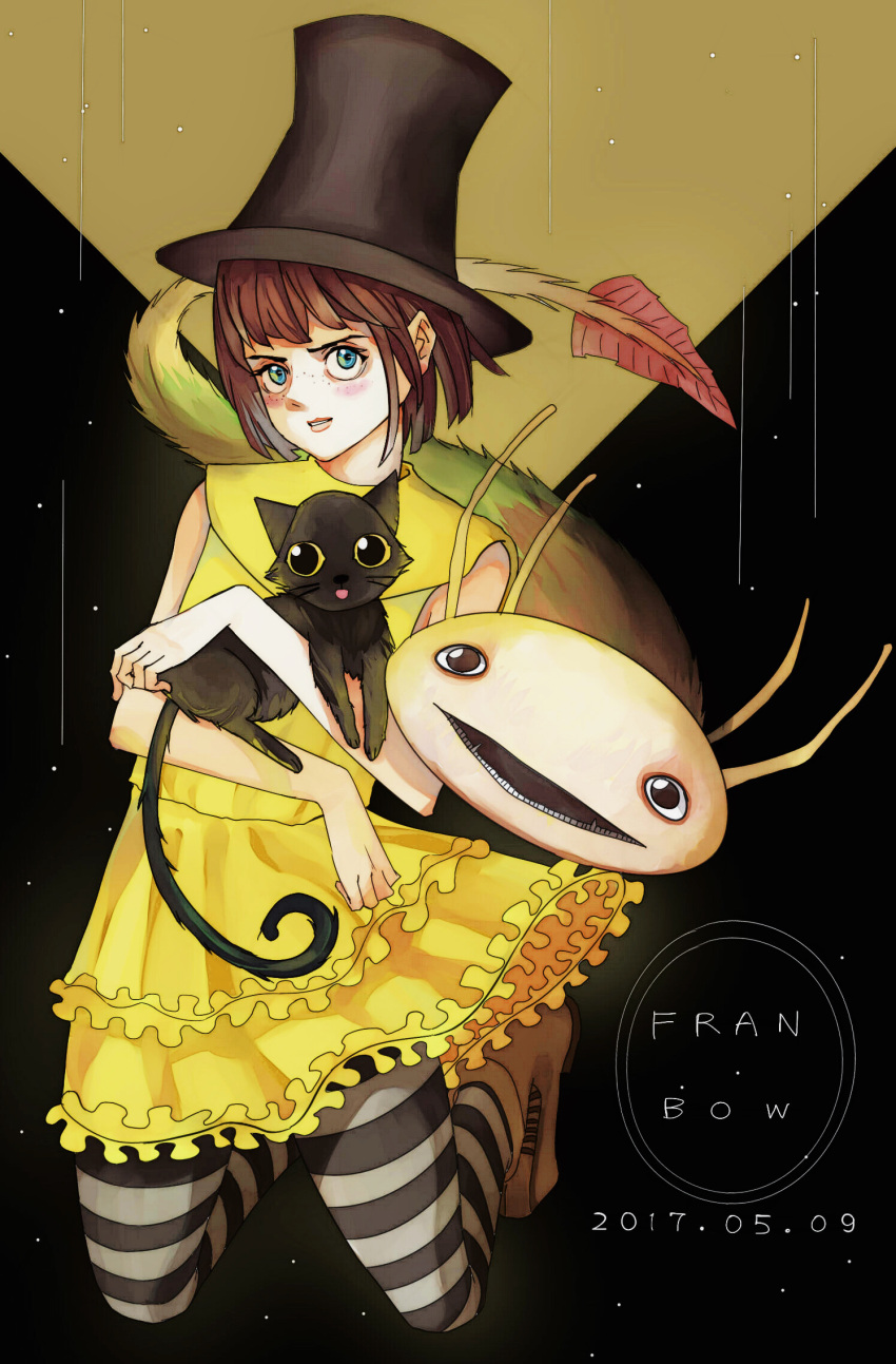 Safebooru - 1girl black background black cat blue eyes cat dress fran ...