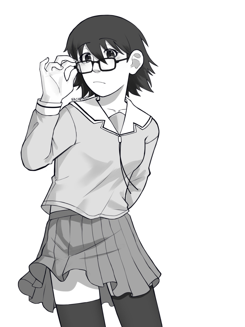 Safebooru - 1girl absurdres adjusting eyewear arm behind back artist name azumanga daioh ...