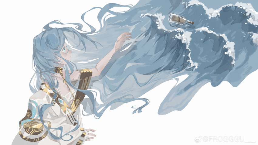 Safebooru - 1girl 37 (reverse:1999) absurdres ancient greek clothes arm up blue eyes blue hair ...
