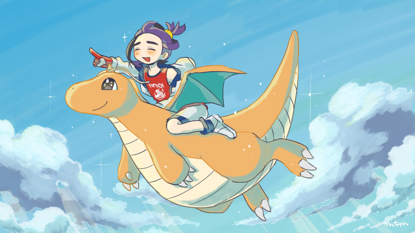 Safebooru - 1boy :d black hair blue socks blush closed eyes clouds ...